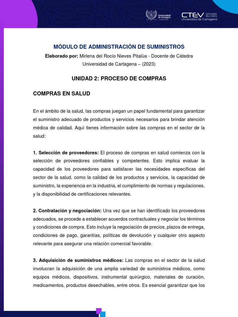 Unidad 2. Proceso de Compras | PDF | Calidad (comercial) | Presupuesto