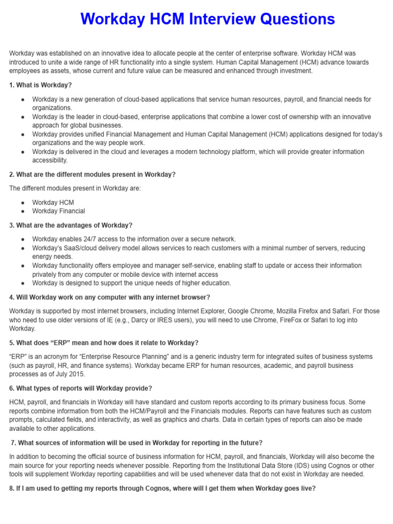 Workday HCM Interview Questions | PDF | Cloud Computing | Computing