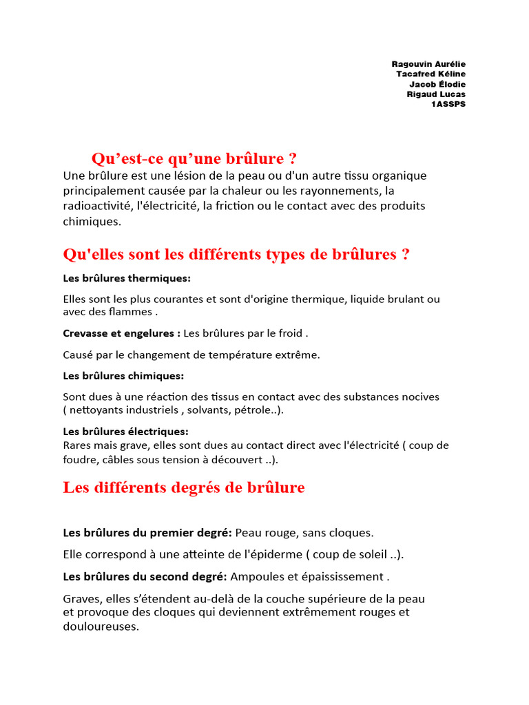 Types et soins des brûlures | PDF | Brûlure | Peau