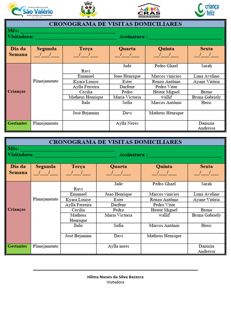 Cronograma de Visitas Domiciliares PCF | PDF