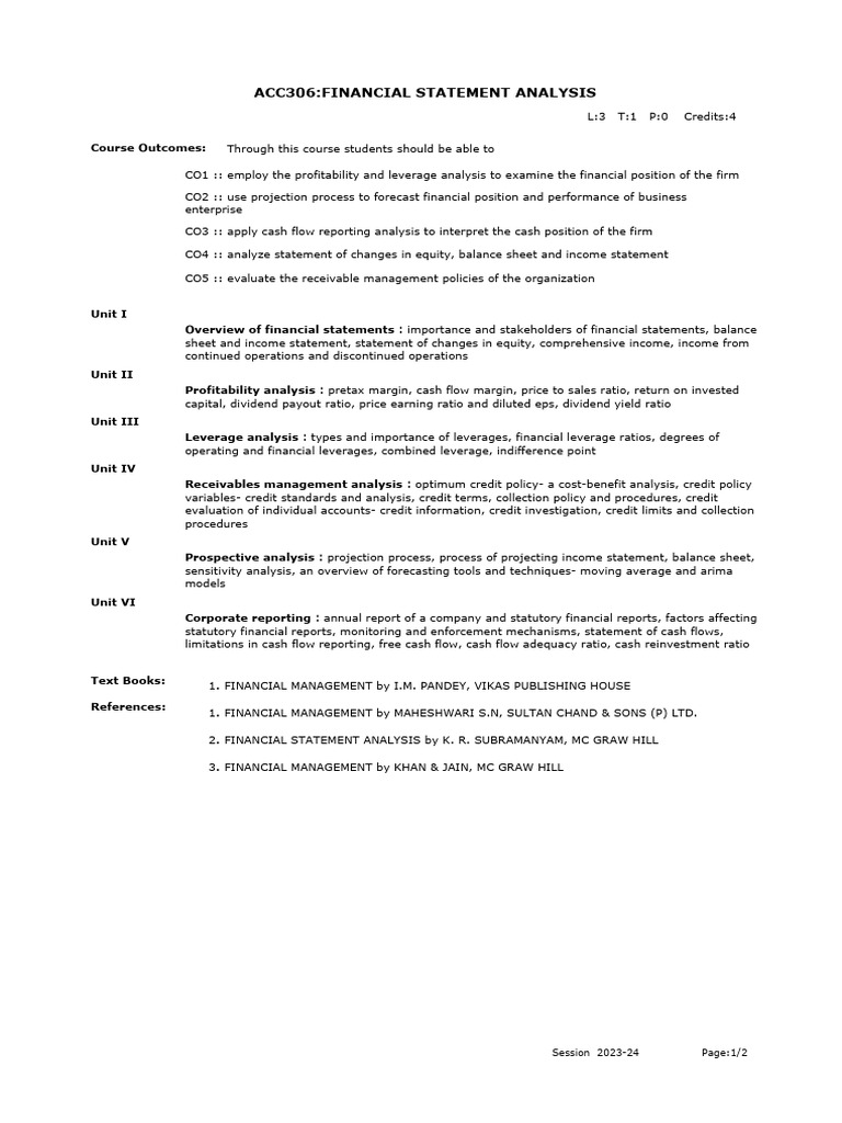 Financial Statement Analysis Course | PDF | Leverage (Finance ...