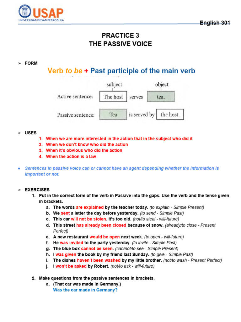 3 Practice - The Passive Voice | PDF | Perfect (Grammar) | Verb