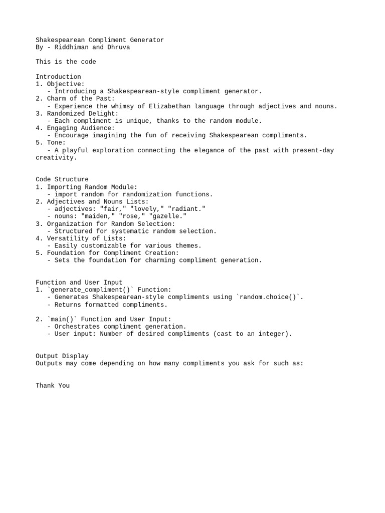 Shakespearean Compliment Generator | PDF
