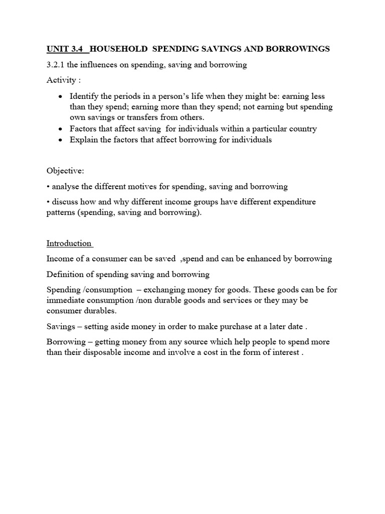 Unit 3.4 Spending Saving and Borrowing | PDF | Consumption (Economics ...