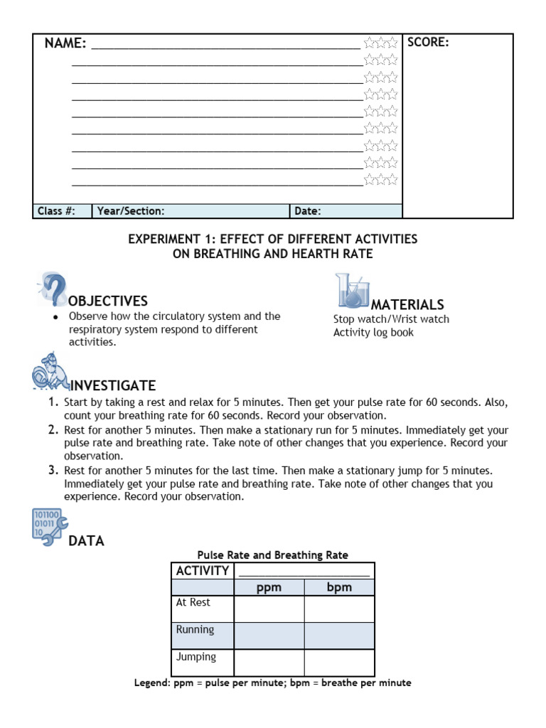 Rinhs Science 9 1st Experiment 1 Breathing and Activities | PDF | Heart ...