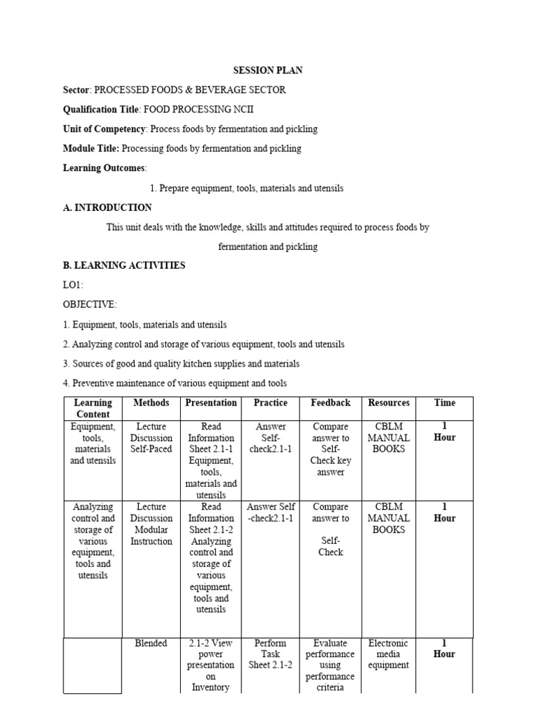 Butcon, Session Plan | PDF | Lecture | Kitchen Utensil