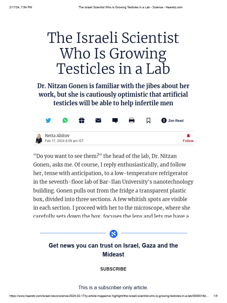 The Israeli Scientist Who Is Growing Testicles in A Lab - Science | PDF ...