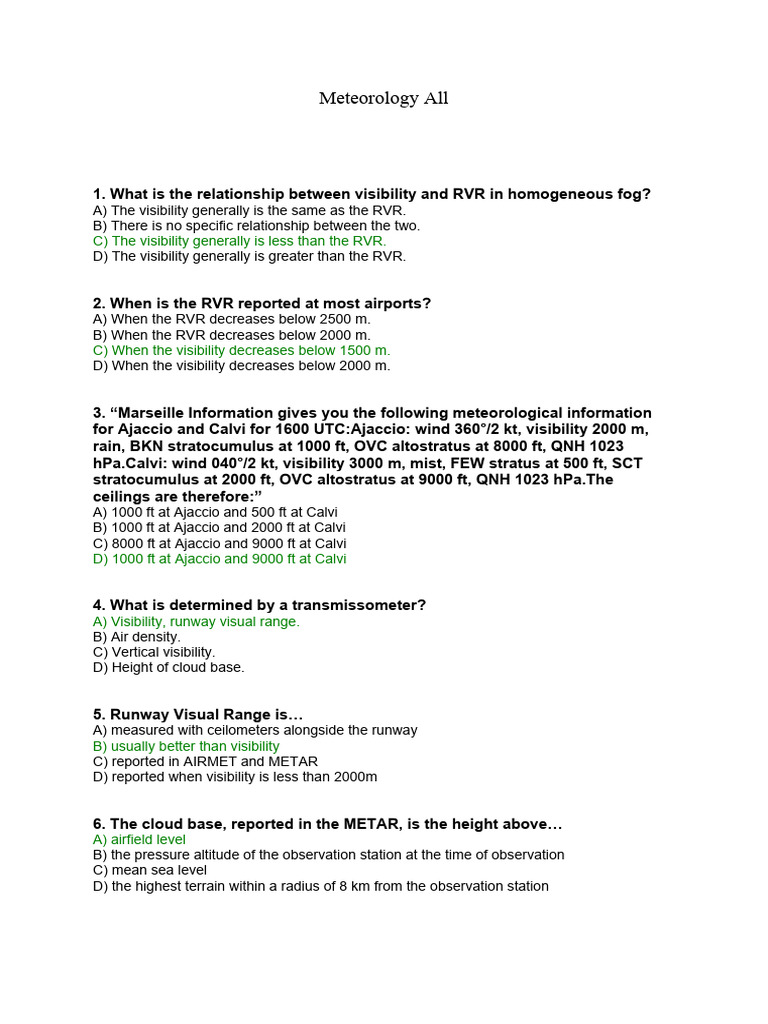 Meteorology: RVR, Visibility, and Instruments | PDF | Physical ...