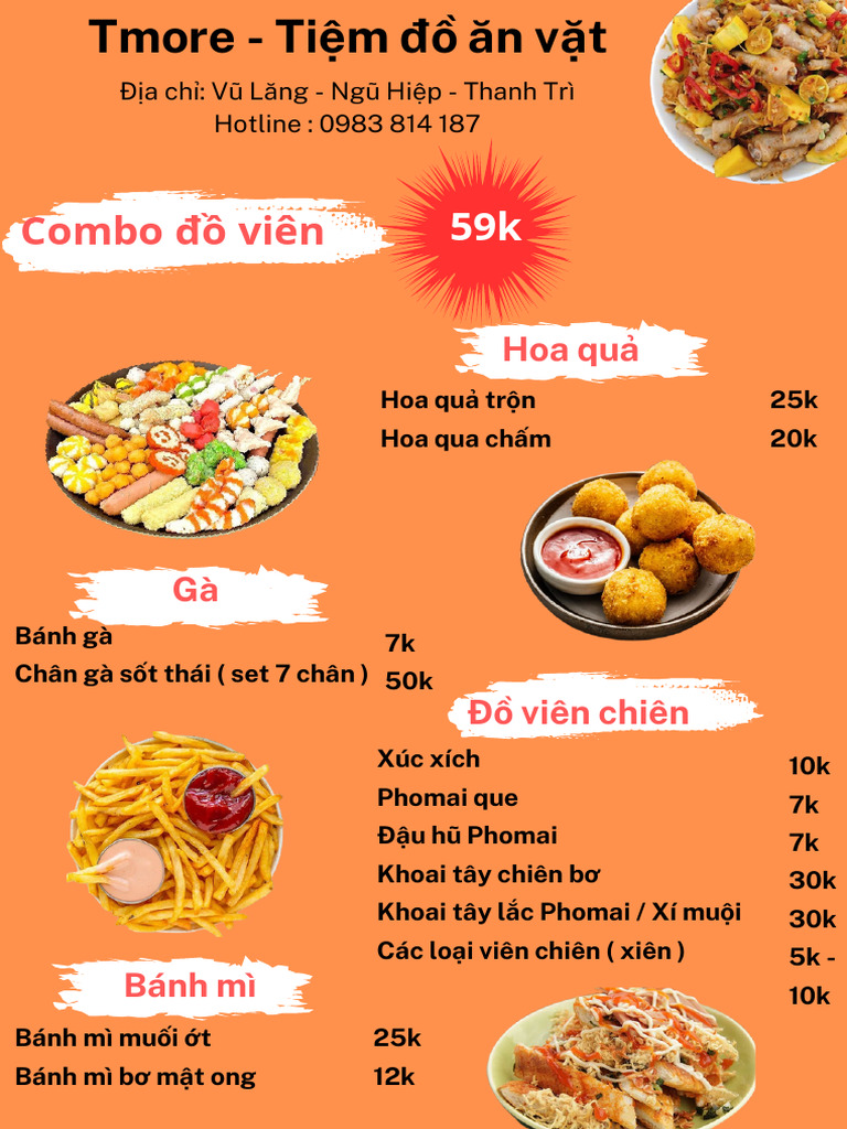Menu ăn vặt Tmore | PDF