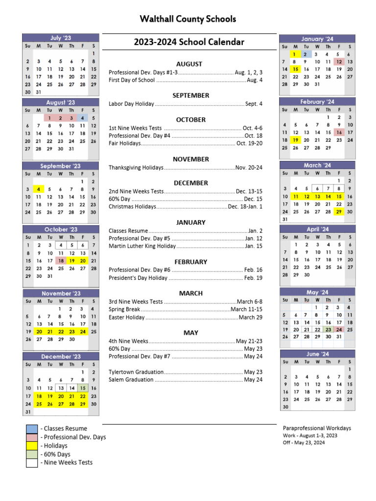 Walthall County Schools 2023-24 Calendar | PDF | Festival | Public Holiday