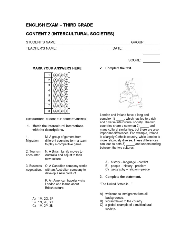 3GC2 Intercultural societies - Test - 2023-2024 | PDF ...