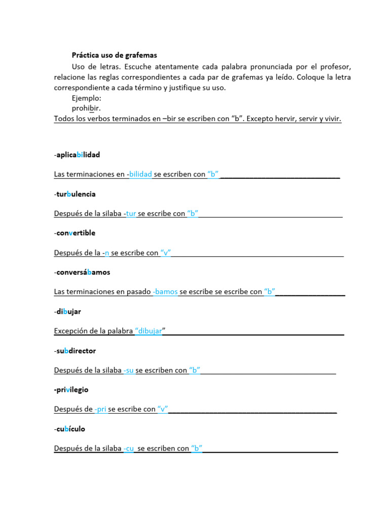 Práctica uso de grafemas | PDF | Lingüística