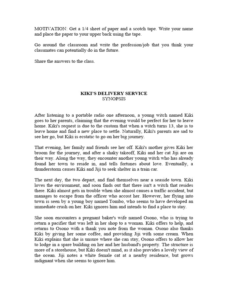 Kikis Delivery Service | PDF