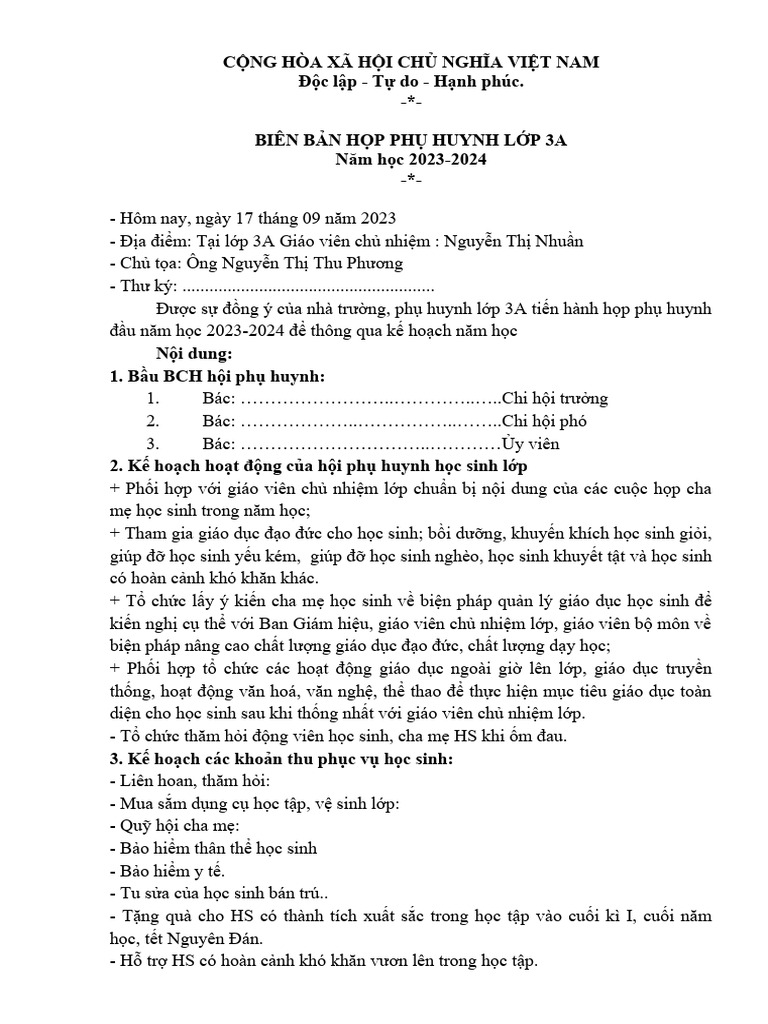 BB HỌP PHỤ HUYNH CỦA ĐẠI DIỆN | PDF