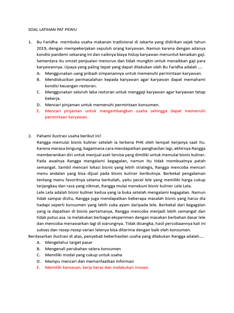 Latihan Soal Pkwu Kelas Xii | PDF | Bisnis