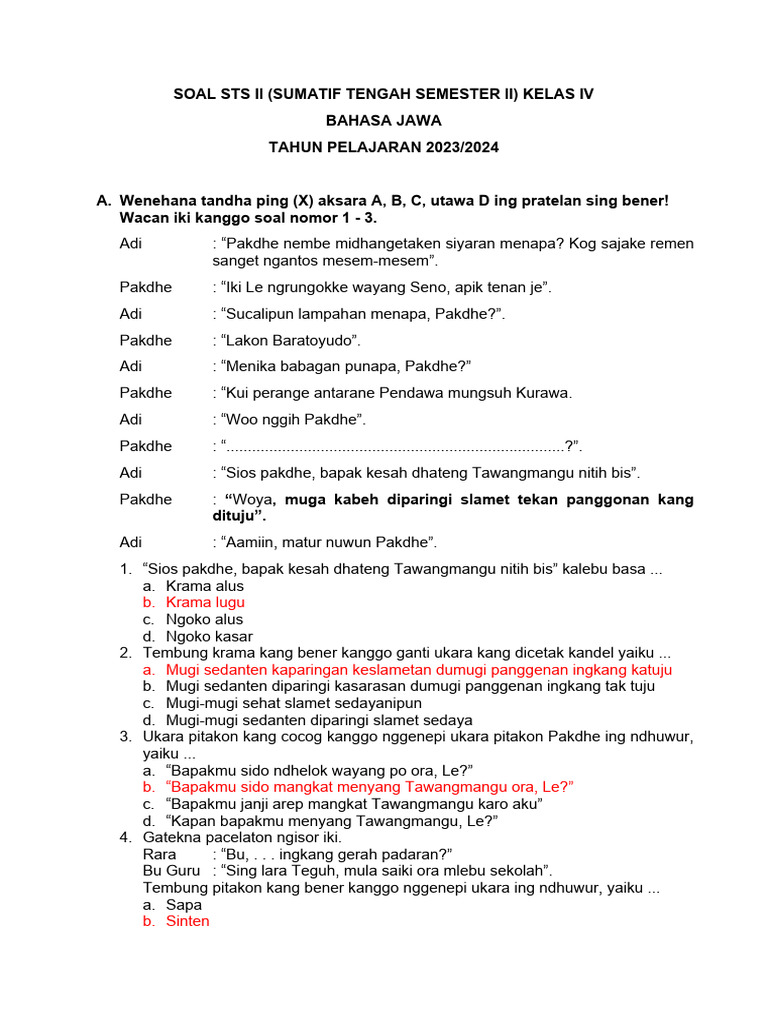 Soal Latihan ASTS II Basa Jawa | PDF