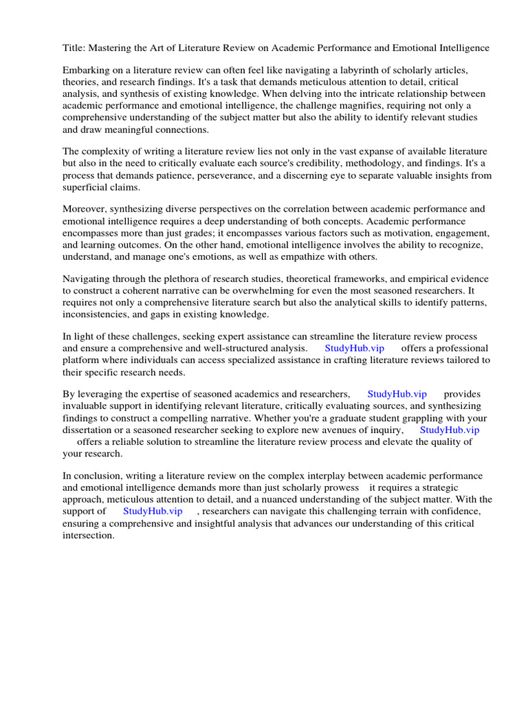 Literature Review On Academic Performance and Emotional Intelligence ...
