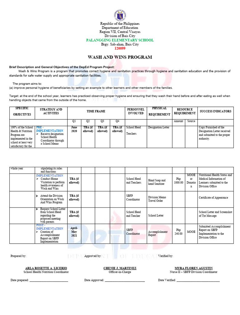 Action Plan Wash Wins | PDF | Wash | Hygiene
