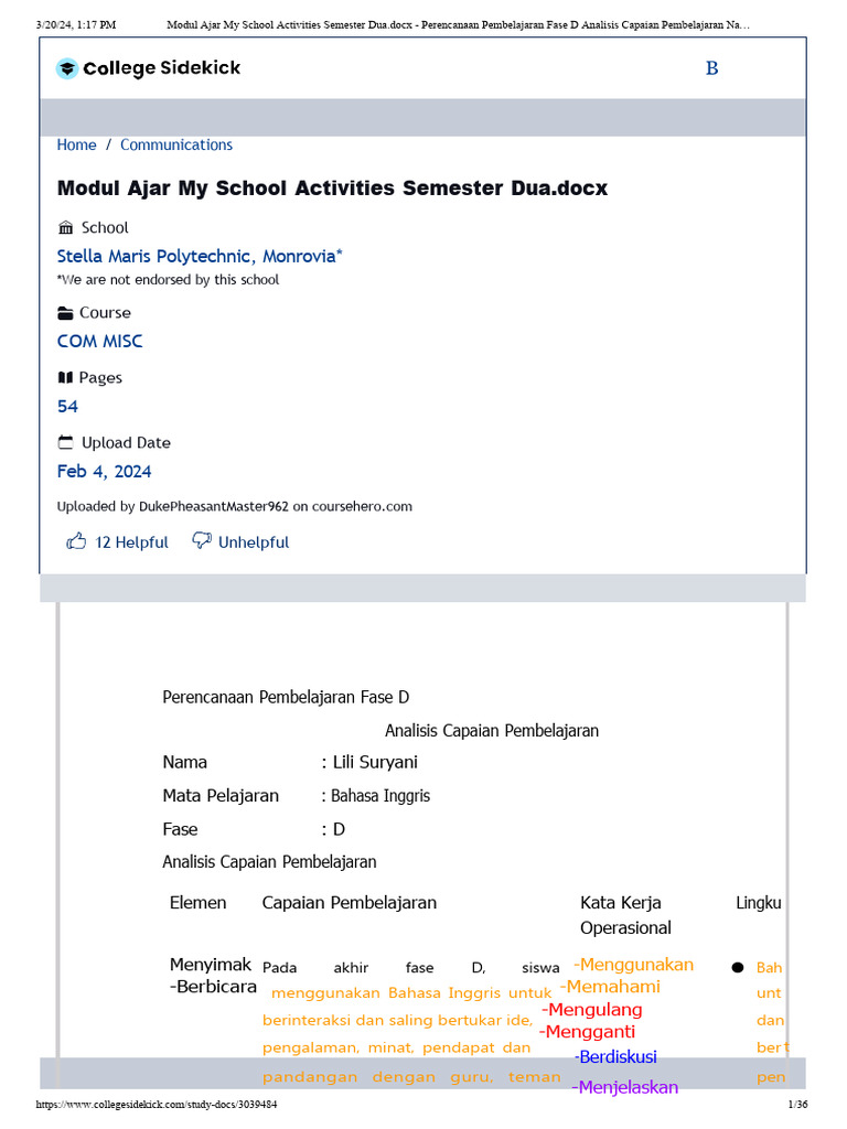 Modul Ajar My School Activities | PDF