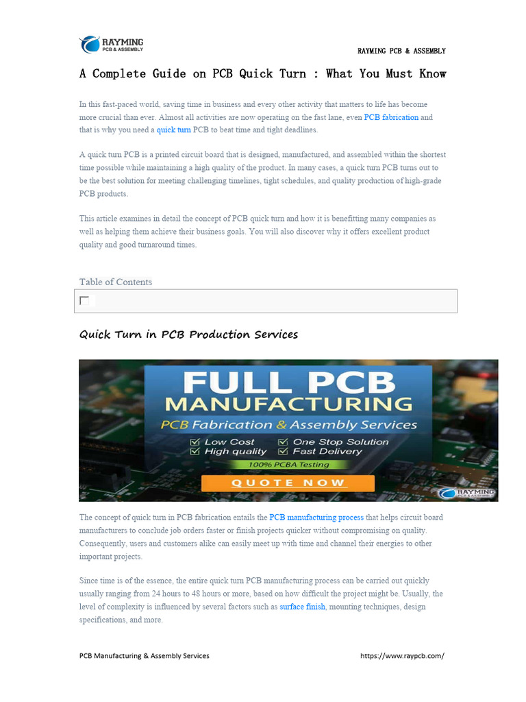 Quick Turn PCB Manufacturing Guide | PDF | Printed Circuit Board ...