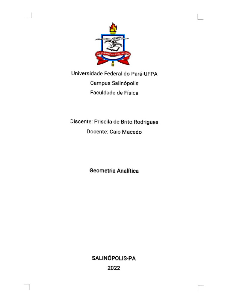 2° Avaliação de Geometria Analítica | PDF 2° Avaliação de Geometria Analítica | PDF