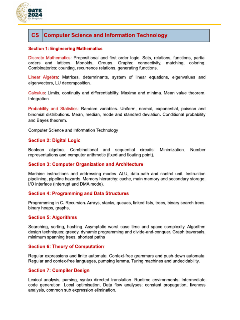 GATE Syllabus CS | PDF