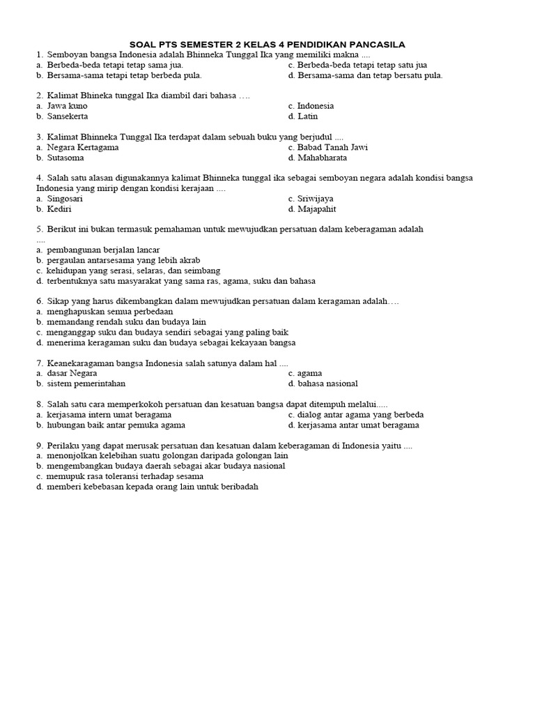 Soal PTS Semester 2 Kelas 4 Pendidikan Pancasila | PDF | Ilmu Sosial | Perjalanan