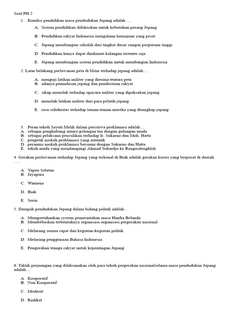 Soal PH 2 Sej Indo | PDF
