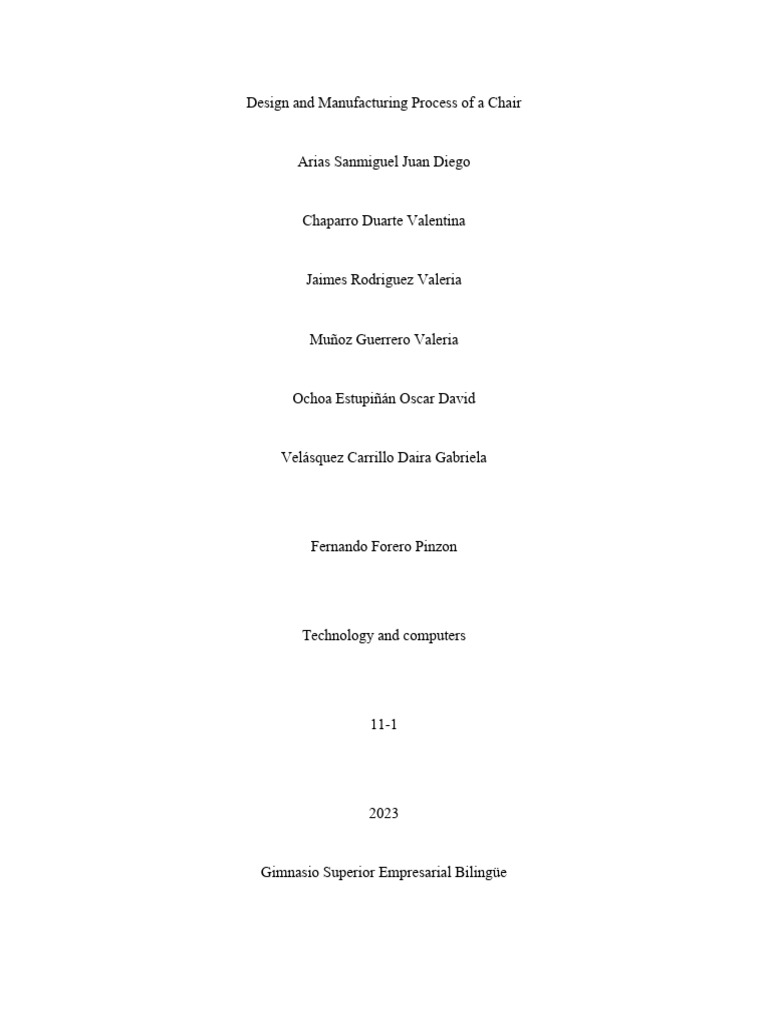 Design Manufacturing Process For Chair | PDF | Chair