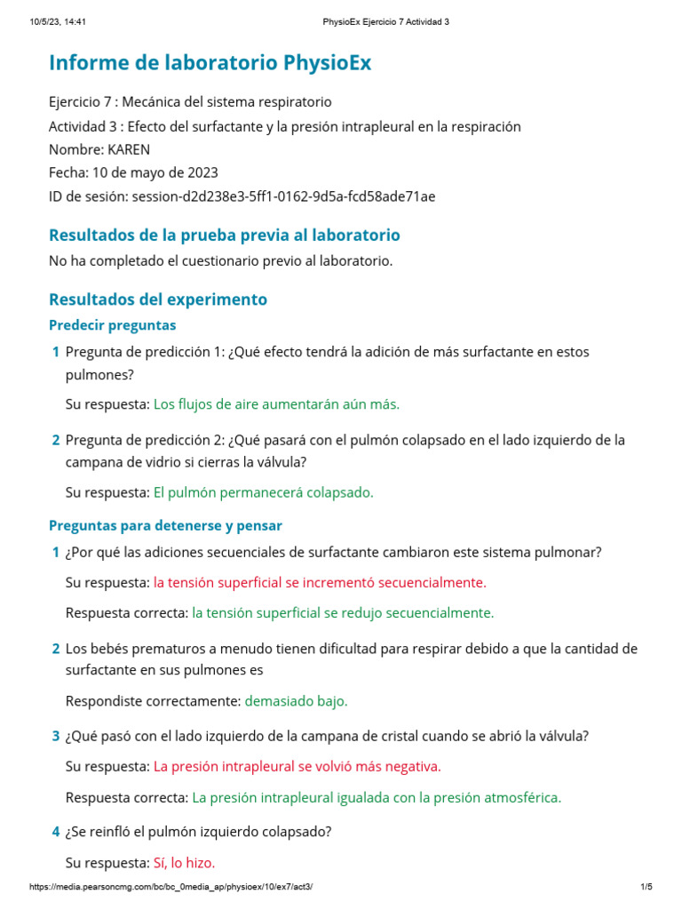 PhysioEx Ejercicio 7 Actividad 3 | PDF | Respiración | Pulmón