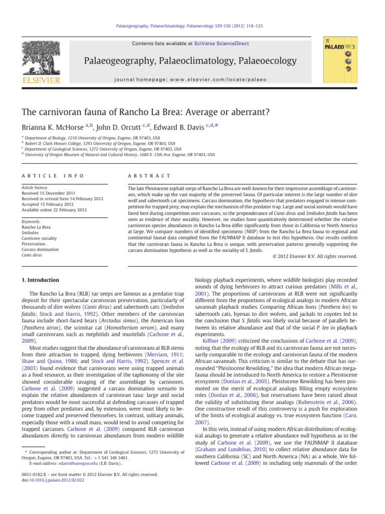 The Carnivoran Fauna of Rancho La Brea A | PDF