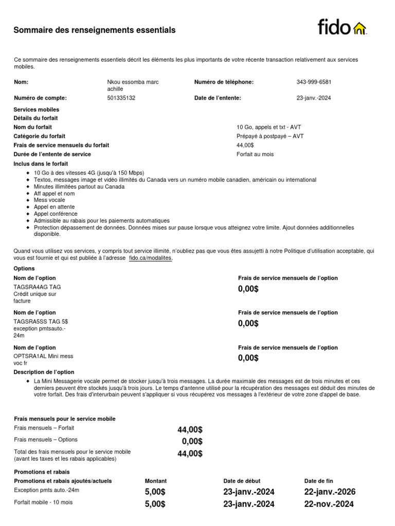 Détails du forfait mobile Fido 10 Go | PDF | Itinérance (téléphonie ...