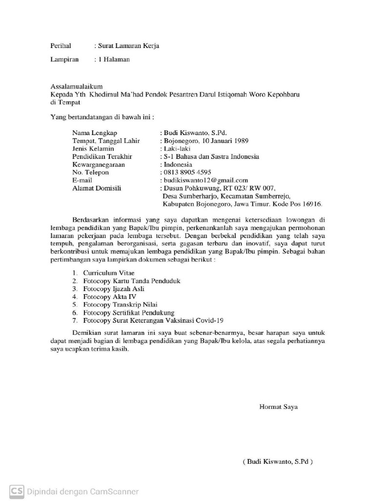 CV Budi Kiswanto To Darul Istiqomah (1) - 1 | PDF