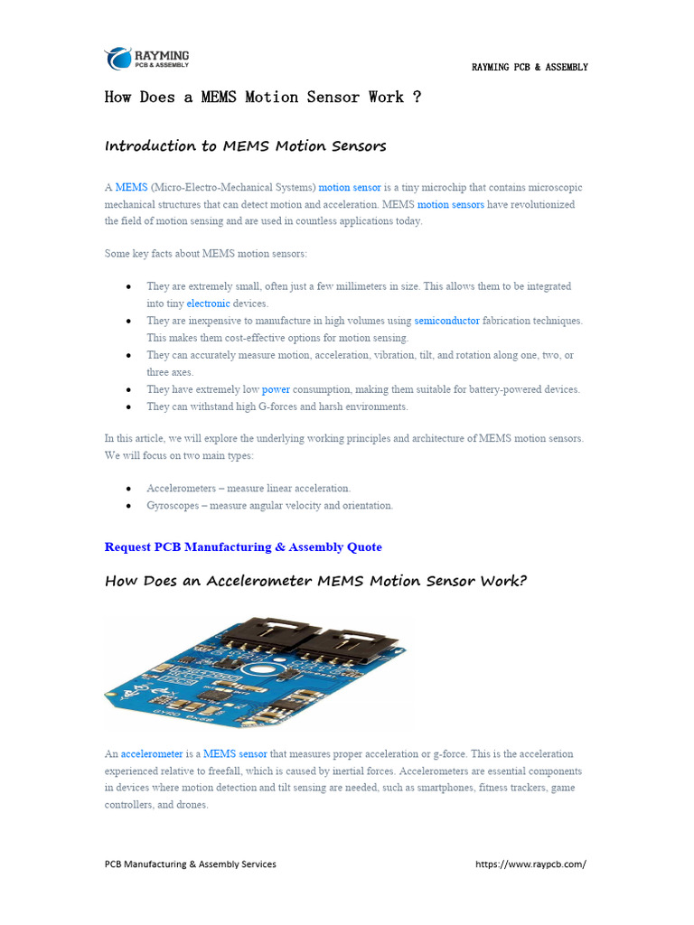How Does A MEMS Motion Sensor Work | PDF | Accelerometer | Gyroscope