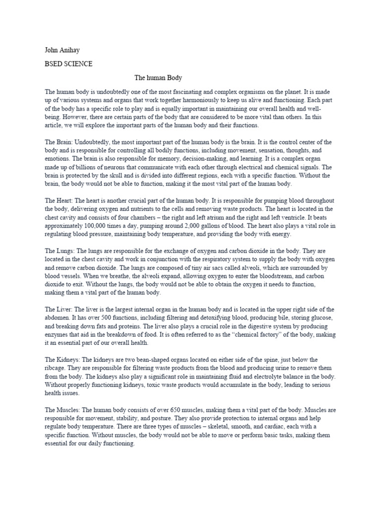 The Human Body Assignment | PDF | Human Body | Heart