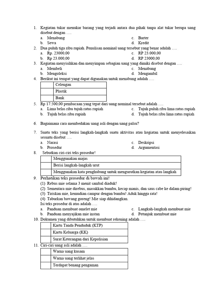 Soal STS 2 Bahasa Indonesia Kelas 4 TP 2023-2024 | PDF