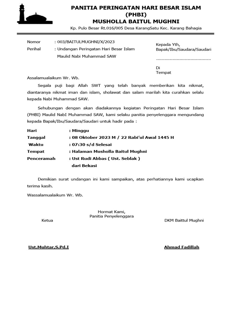 Undangan PHBI Musholla Baitul Mughni | PDF