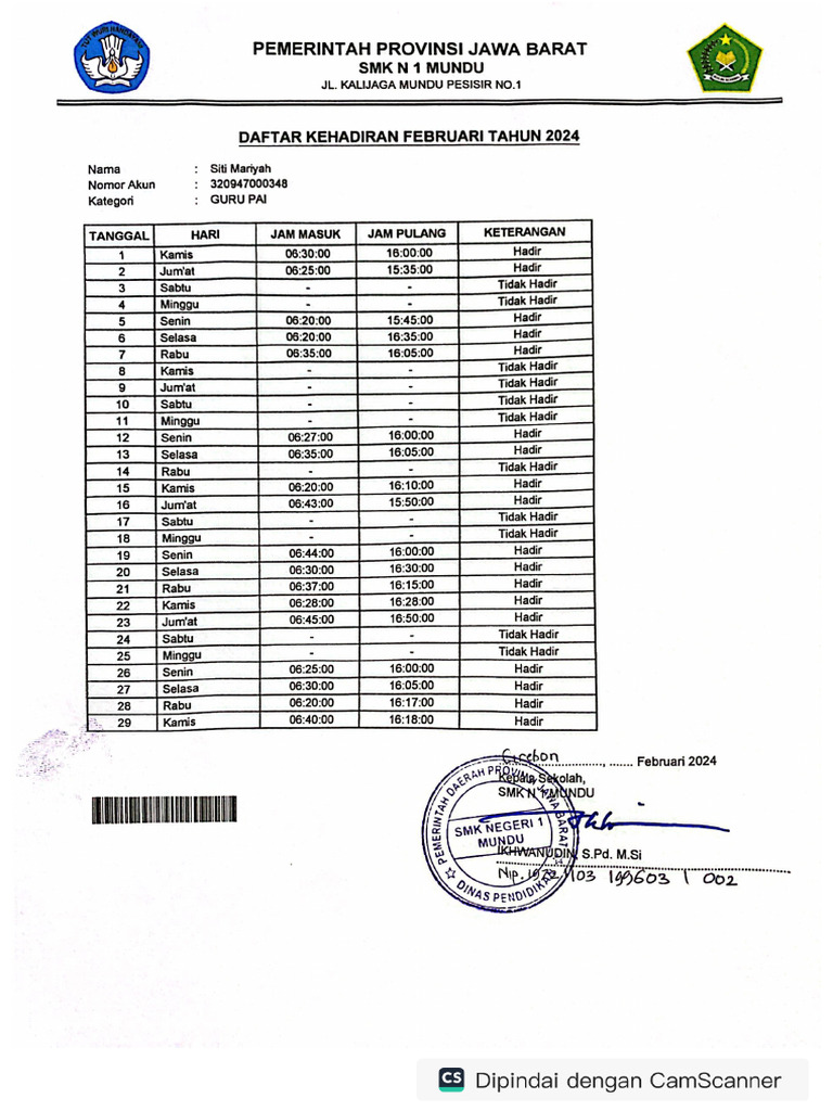 Absen Bulan Februari | PDF
