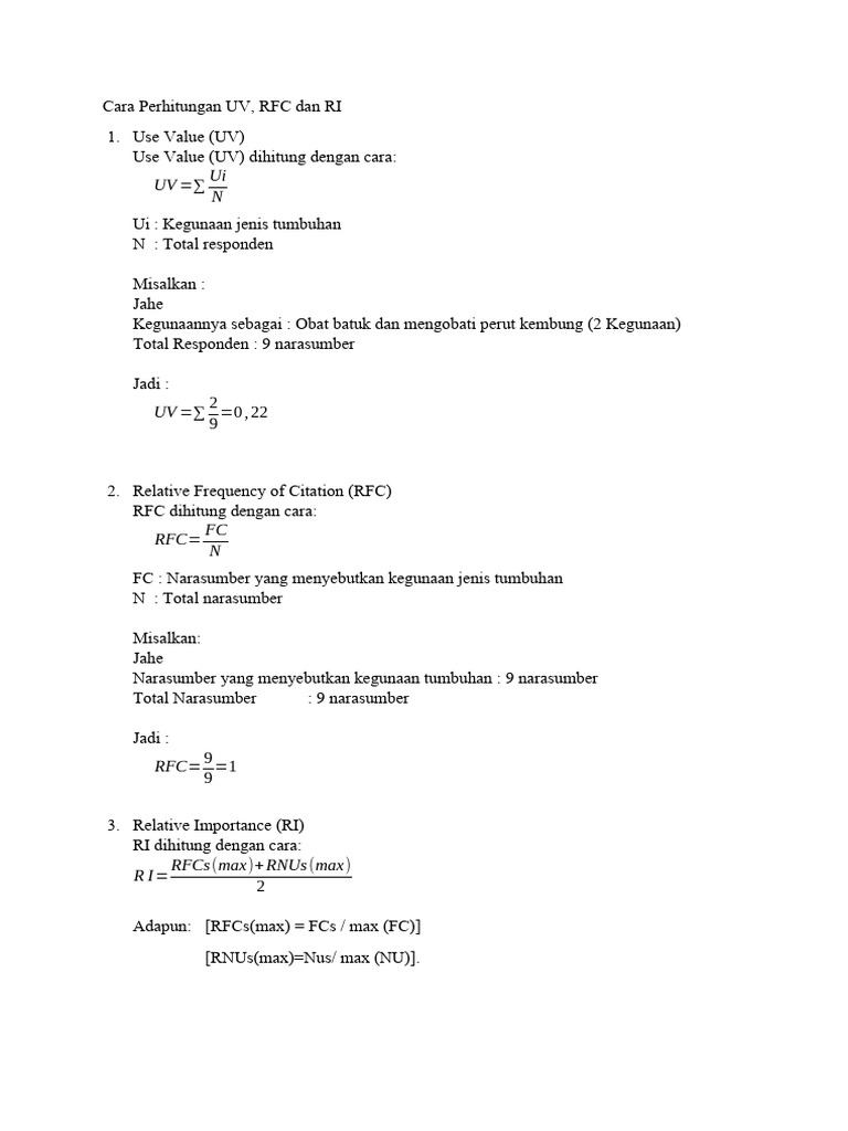 Perhitungan Analisis Data UV, RFC Dan RI | PDF