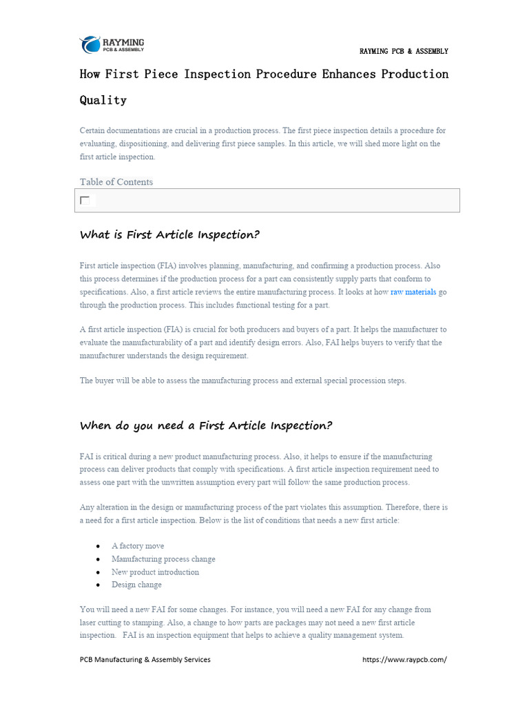 First Piece Inspection Procedure Explained | PDF | Printed Circuit ...