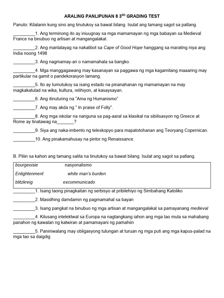 Ikatlong Markahan Sa Araling Panlipunan | PDF