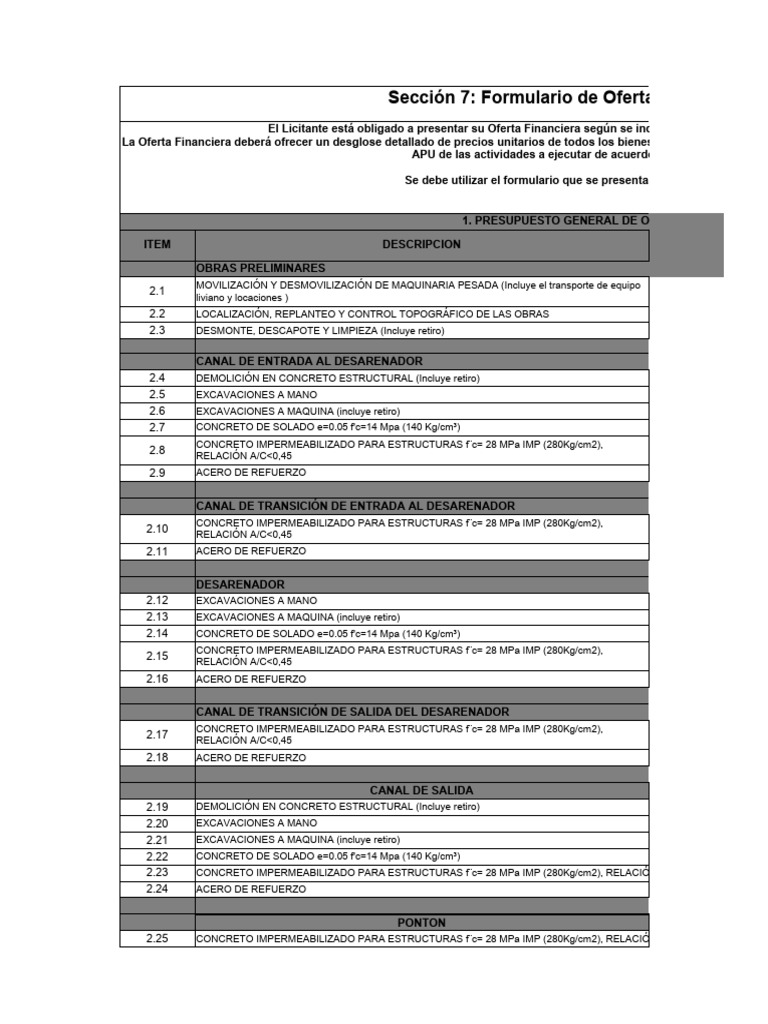 Seccion 7 Formulario Oferta Financiera y Apu | PDF