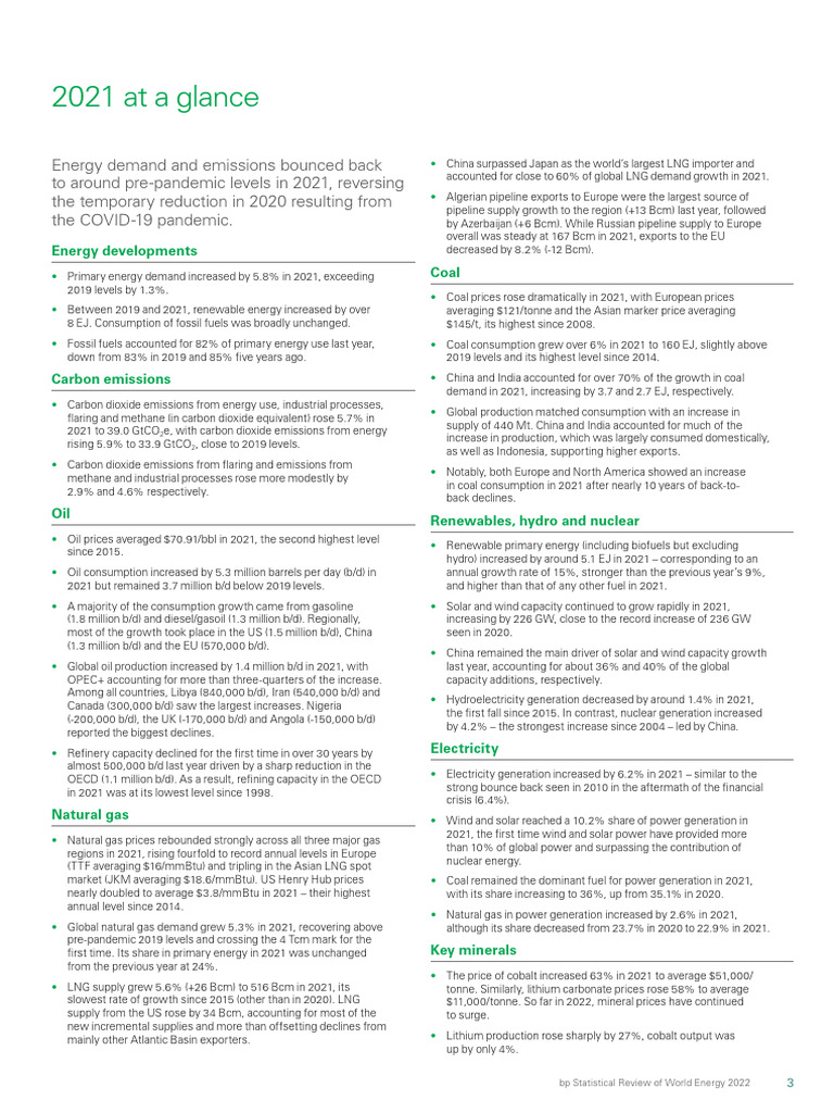 bp-stats-review-2022-at-a-glance | PDF | Renewable Energy | Coal