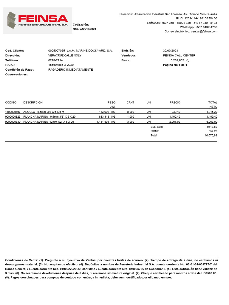 Cotizacion de Planchas-Angulos | PDF | Bancario | Servicios financieros