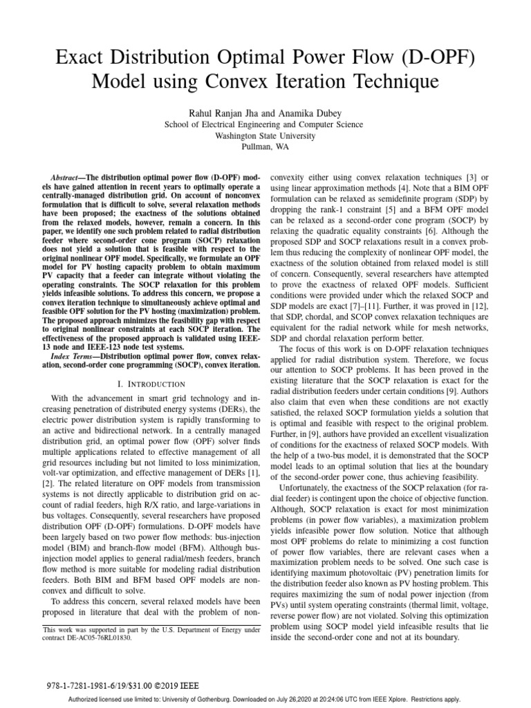 Exact Distribution Optimal Power Flow2019 | PDF | Mathematical Optimization | Applied Mathematics