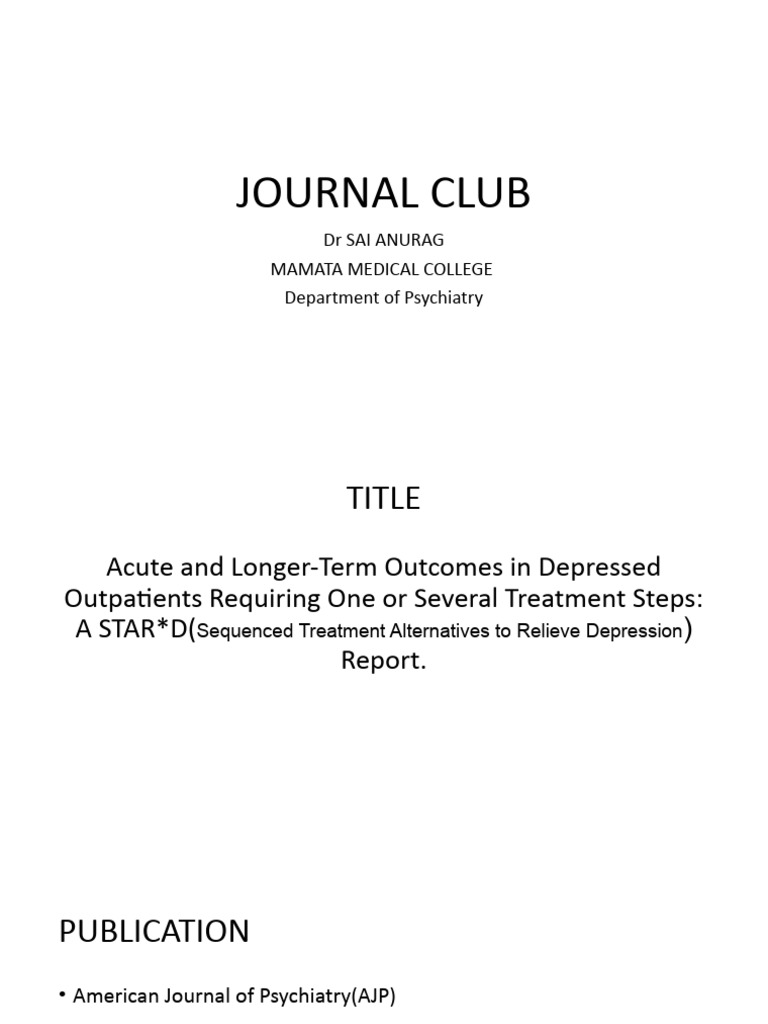 Star D Journal Club | PDF | Major Depressive Disorder | Mental Disorder