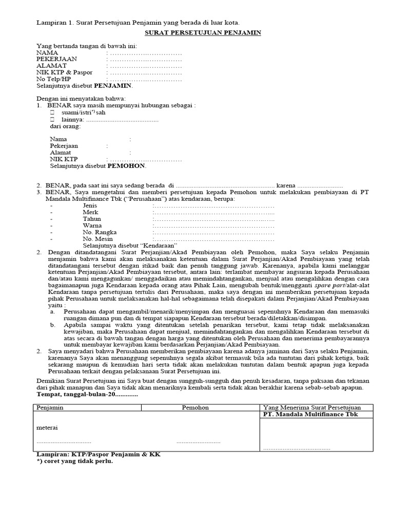 Format Surat Pernyataan Dan Persetujuan Penjamin | PDF