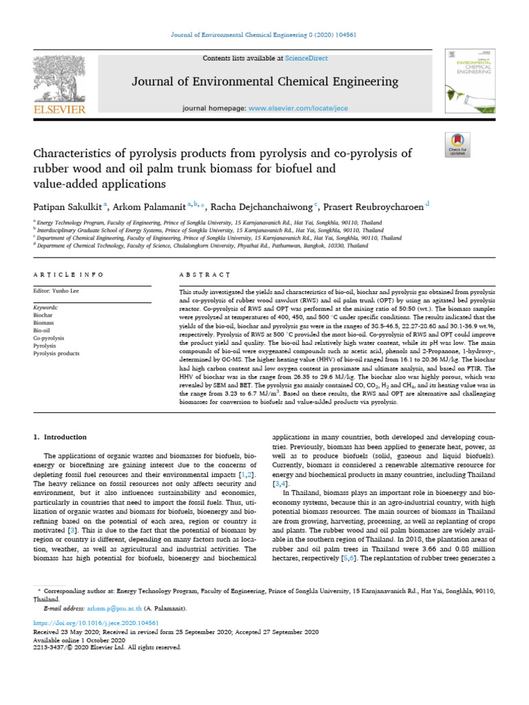 Journal of Environmental Chemical Engineering | PDF | Biofuel | Pyrolysis