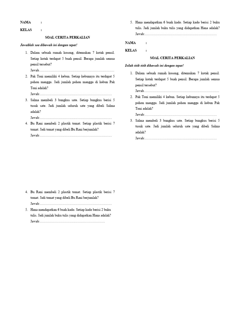 Tes Matematika Perkalian | PDF | Griya & Taman