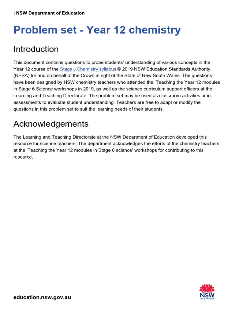 HSC Style Questions - Problem Solving With Answers - Chemistry ...
